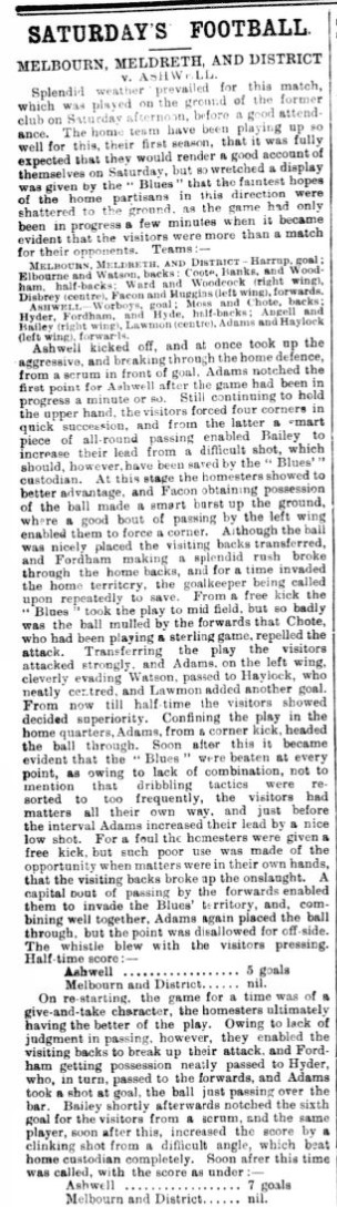 Meldreth and Melbourn and District Football Club, 1899 | A History of ...