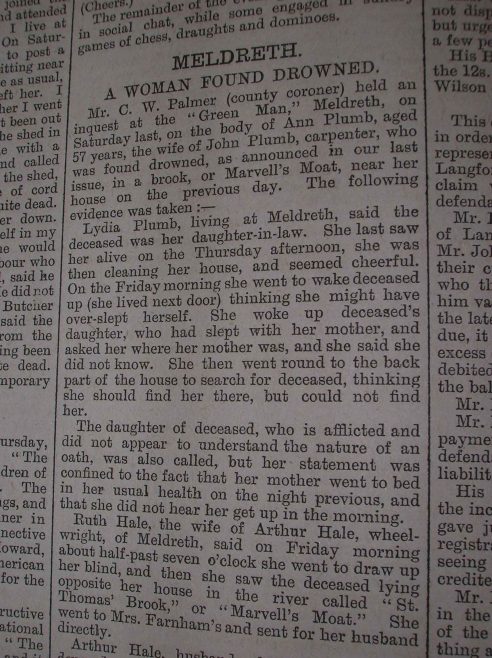Death of Ann Plumb, January 1890 | Other Tragedies | Meldreth History